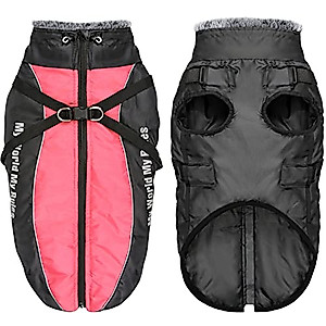Taglory Dog Winter Coats, Waterproof Reflective Dog Coat for Cold Weather, Zip Up Dog Jacket with Furry Collar for Medium Large and Extra Large Dogs, Pink, 4XL