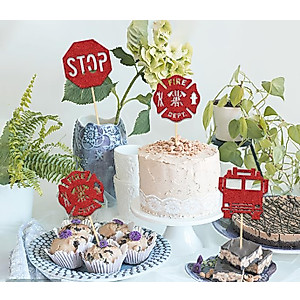 KEWUFD 12PCS Firetruck Birthday Party Centerpiece Stick Firetruck Themed Baby Shower/Birthday Party Table Toppers Sign Fire Academy Graduation Party Decoration Supplies