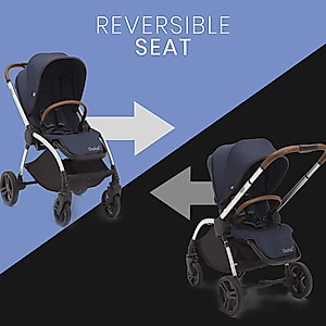 Delta Children Revolve Reversible Stroller, Navy - Leather Handlebar; One Hand Easy Fold; Lightweight Shock-Absorbing Frame; Reclining Seat and Adjustable Footrest