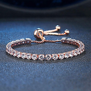 Starain Tennis Bracelets for Women White Cubic Zirconia Bling Bracelet,Rose Gold Copper Beaded Bracelet Cuff Bracelet Set