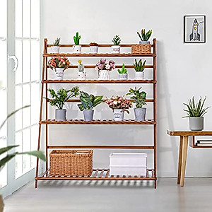 MoNiBloom Folding Bamboo Ladder Shelf 4 Tier Flower Pot Plant Display Rack Stand Organizer Holder for Home Garden Patio Balcony Indoor Outdoor Use, Brown