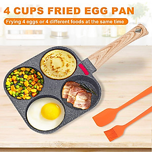 AHFLRITO Egg Pan, 4 Cup Egg Pans Nonstick, Healthy Breakfast Pancake Pan, Aluminum Omelette Pan, Easy Clean Small Egg Frying Pan, Fried Egg Cooker Suitable for Gas Stove & Induction Cookware