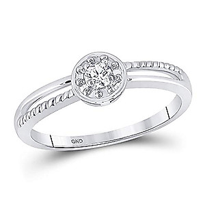 10kt White Gold Womens Round Diamond Solitaire Promise Ring 1/20 Cttw
