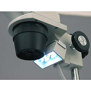 AmScope SE305R-PZ-LED Forward-Mounted Binocular Stereo Microscope, WF10x and WF20x Eyepieces, 10X/20X/30X/60X Magnification, 1X and 3X Objectives, Upper and Lower LED Lighting, Reversible Black/White Stage Plate, Pillar Stand, 120V or Battery-Powered