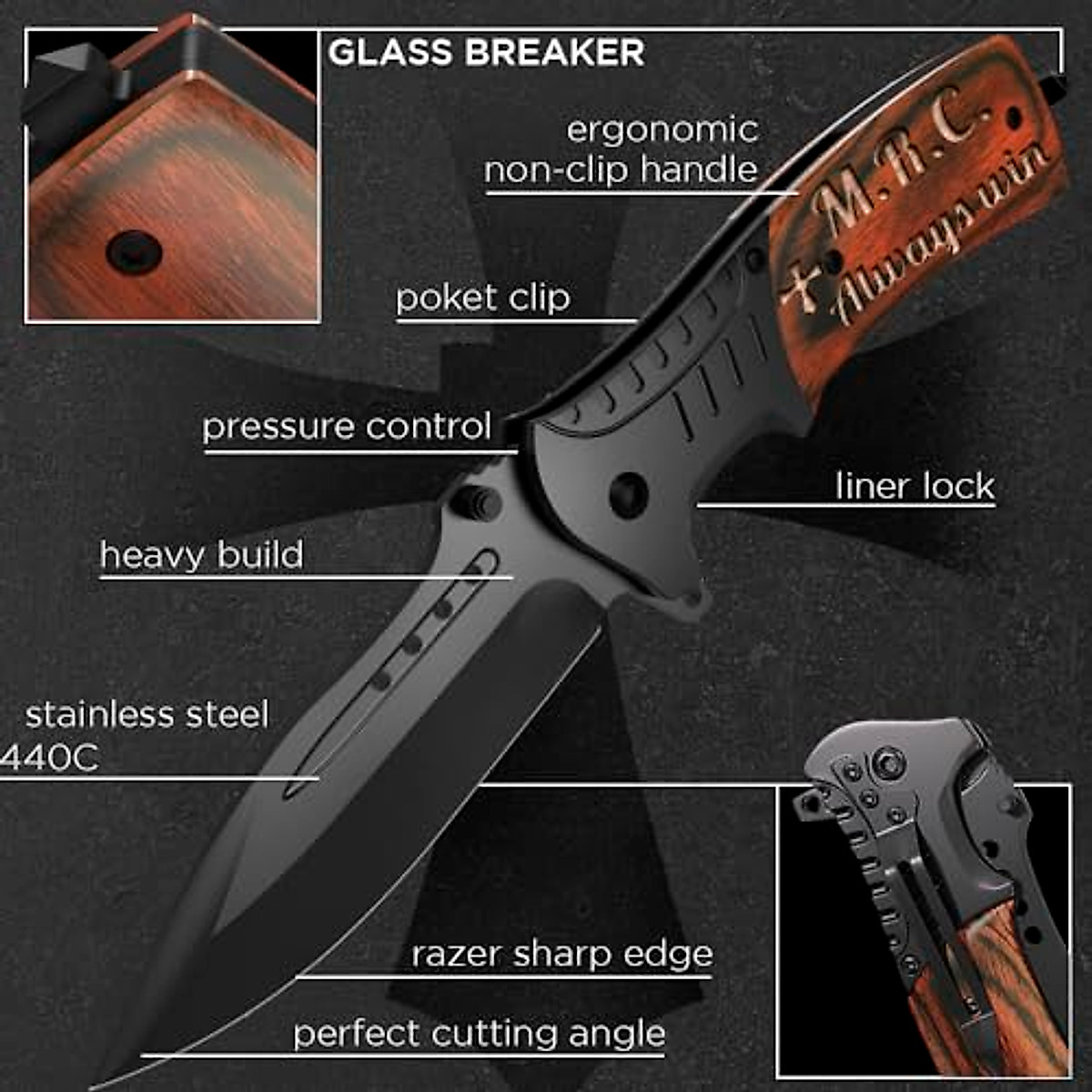 Grand Way Customized Pocket Knife - Personalized Gift for Men & Women Dad Birthday Presents Dads Father Husband Mens Gifts Him Anniversary Ideas 0207 PS