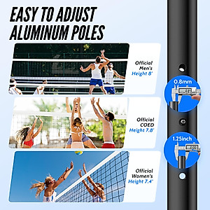 Patiassy Portable Professional Outdoor Volleyball Net Set with Adjustable Height Aluminum Poles, Winch System, Volleyball with Pump and Carrying Bag for Backyard Beach (White)