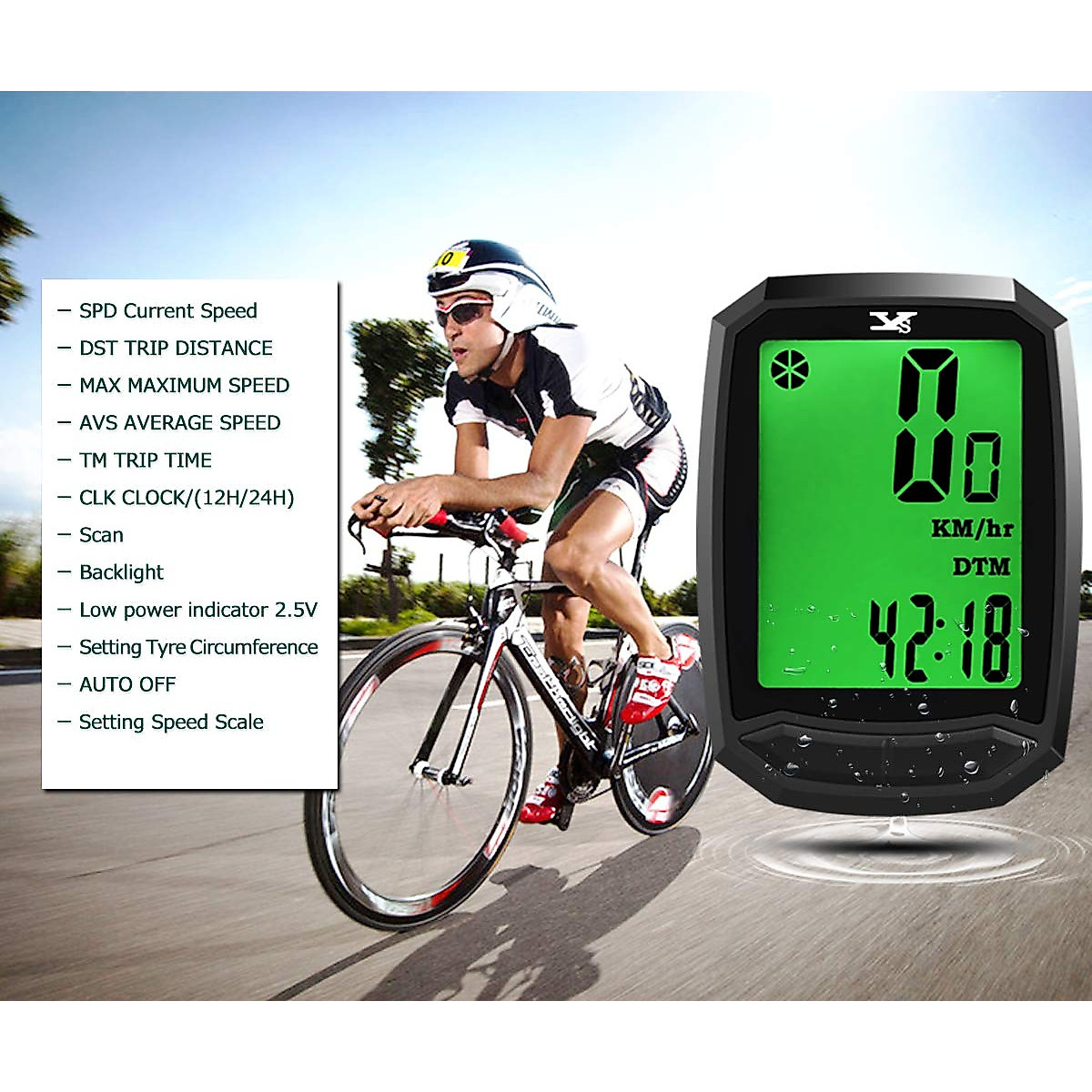 Bicycle Speedometer Waterproof Wireless Cycle Bike Computer Bicycle Odometer with LCD Display & Multi-Functions