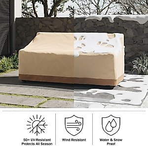 Pure Garden Outdoor Couch Cover - 76x33in Heavy-Duty 600D Polyester Canvas with UV 50+ and Waterproof Backing - Patio Furniture Covers (Beige)