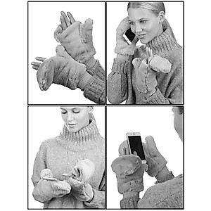 C.C Women's Faux Fur Wrist Length Fingerless Sherpa Lined Convertible Mittens Gloves-Black