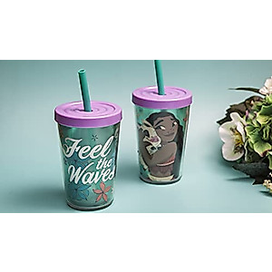 Zak Designs 13oz Disney Moana Movie Double Wall Tumbler with Lid and Straw, Made of Break-Resistant Plastic (13oz, Non BPA)