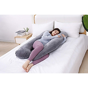 AS AWESLING Pregnancy Pillow, U Shaped Full Body Pillow, Nursing, Support and Maternity Pillow for Pregnant Women with Removable Velvet Cover (Grey)