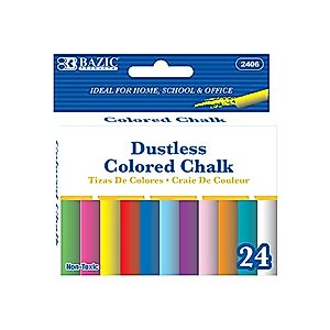 BAZIC Assorted Color Chalk, Standard Size Blackboard Chalkboard Chalks, Great Game Activity for Kids, Art Teacher Office School Home (24/Pack), 1-Pack