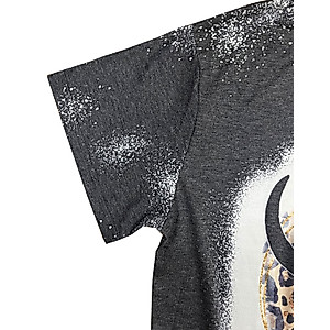 Wild Soul Bleached Shirt Women Vintage Western T-Shirt Boho Cow Skull Rodeo Shirt Leopard Bull Skull Bleached T-Shirt (Grey, L)