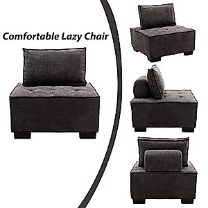 Tmosi Modular Square Armless Single Sofa Couch Chair,Modular Sectional Sofa with Sturdy Backrest and Removable Pillows,Armless Lazy Chair for Bedroom (Polyester,Black)