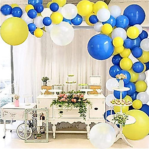 Blue Yellow Balloons, Rams Balloons Garland Kit, 78 Pack 3 Sizes 18 inch 10 inch 5inch Blue Yellow White Latex Balloons with 16FT Strip for Baby Shower Anniversary Birthday Wedding Graduation Office Party DIY Decoration