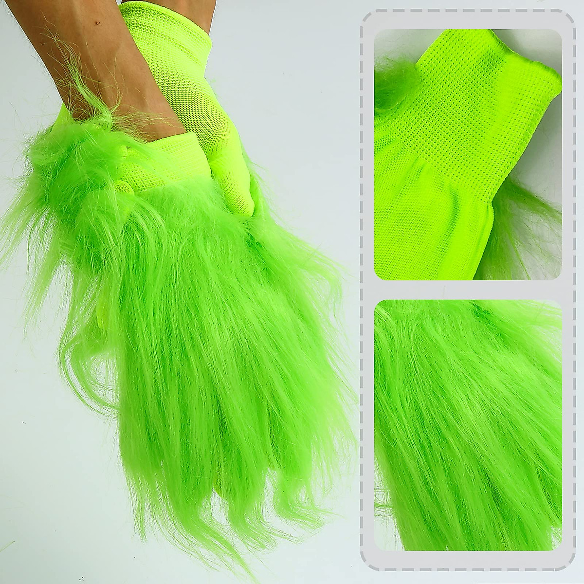 Hikkcos Green Gloves Green Furry Hand Gloves Green Monster Costume for Adult Halloween Christmas Cosplay Party Supplies