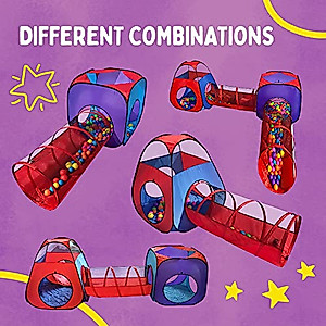 Playz 4pc Pop Up Children Play Tent w/ 2 Crawl Tunnel & 2 Tents - Kids Tents for Boys, Girls, Babies & Toddlers for Indoor & Outdoor - Large Children Playhouse Ball Pit w/Storage Case