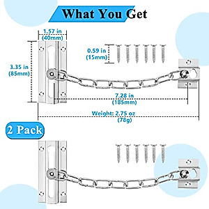 INBOF 2 Pack Door Chain Lock, Premium Chain Door Lock, Thickened Door Lock Chain with 12 Screws, Stainless Steel Chain Locks for Inside Door, Better Security and Protection for Your Home and Family
