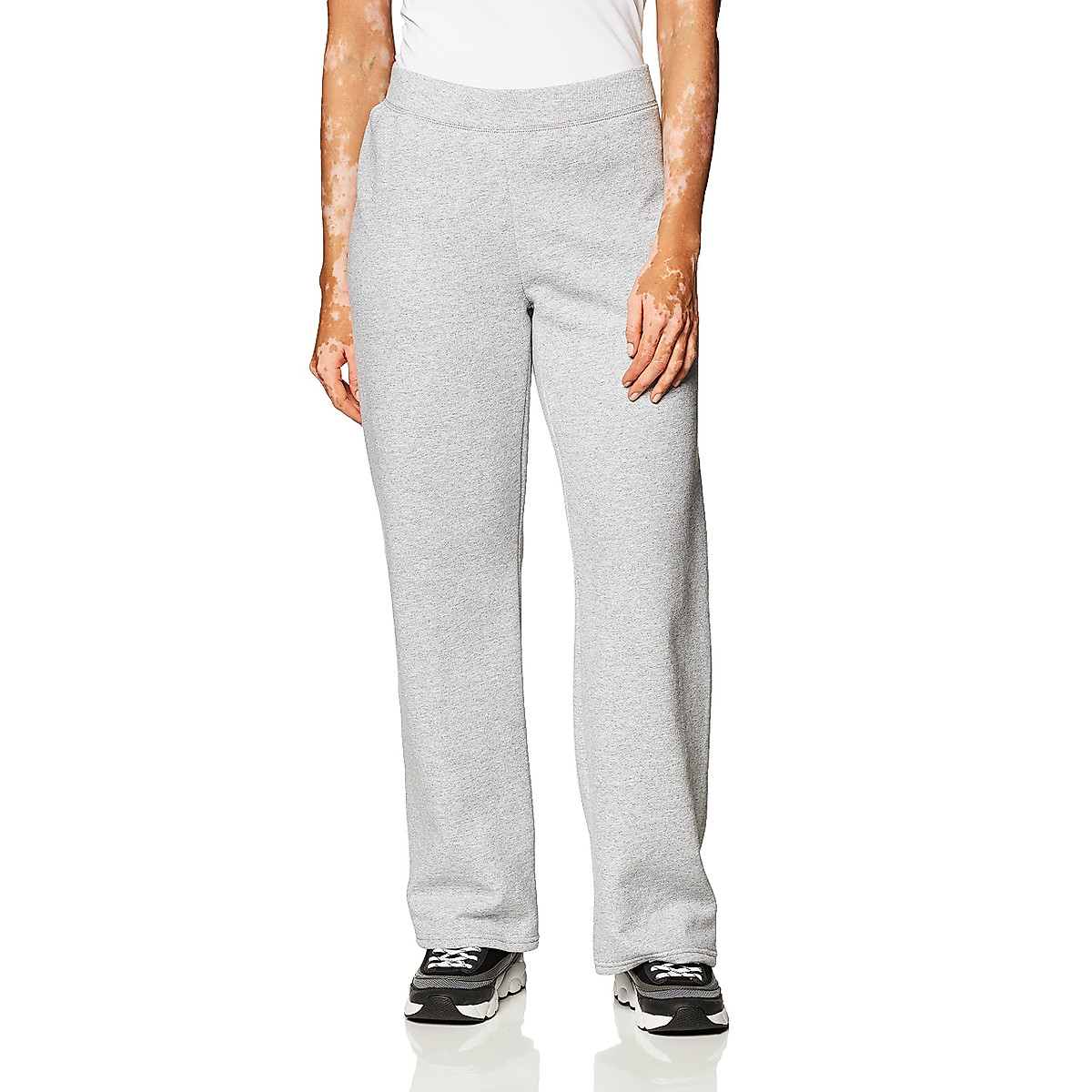 Hanes Women's Open Leg Sweatpants, EcoSmart Fleece Sweats, Regular & Petite, Light Steel, Medium