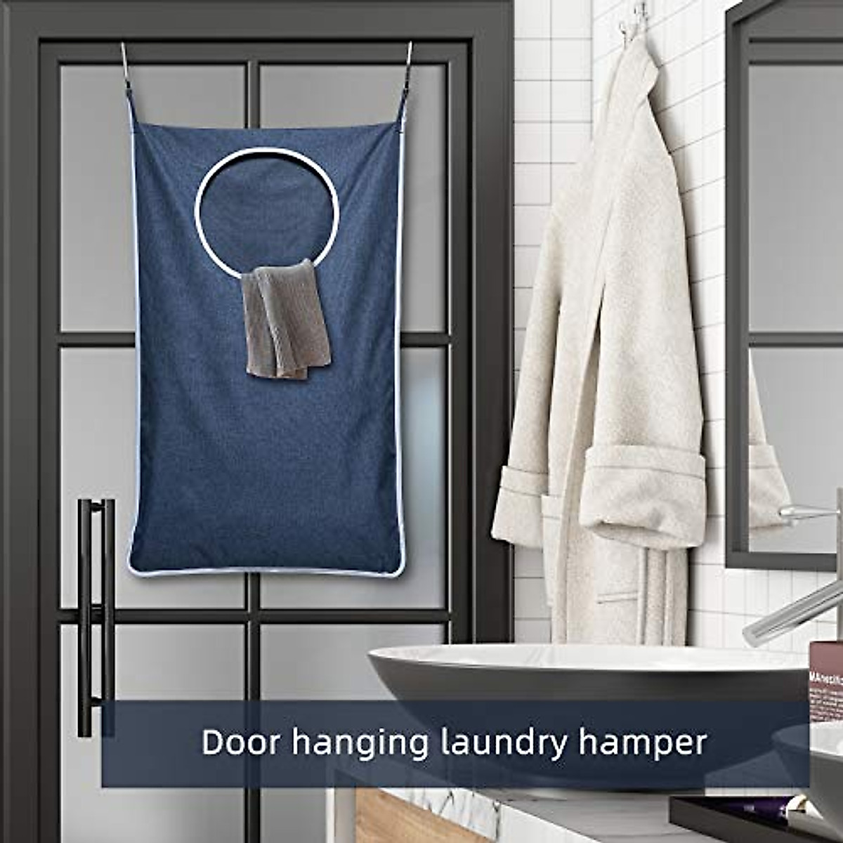 SAVERHO Large Hanging Laundry Hamper Bag, Waterproof Door Laundry Hamper for Dirty Clothes Larg Size 35X22inch Hanging Laundry Bag(Blue-2Pack)