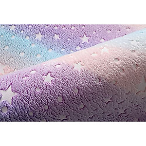 Gefosin Luminous Area Rug Glow in The Dark for Bedroom Living Room, Unique Soft Washable Modern Indoor Rugs for Children Dorm Home Decor, Rainbow Stars 3.3x5.2 Feet