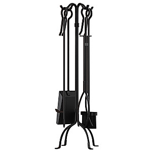 Fire Beauty 5-Piece Fireplace Tools Set, Heavy Duty Wrought Iron Fire Place Toolset, Black