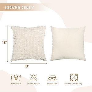 AELS Boho Decorative Textured Throw Pillow Covers 18x18, Set of 2, Modern Abstract Mid Century Rainbow Tufted Pillow Case, Farmhouse Rustic Neutral Woven Cushion Case for Bed Couch Sofa, Creamy White