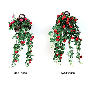 HENJADE 2 Pieces Artificial Hanging Flowers Artificial Rose Vine Hanging Plants Artificial Flower for Home Room Garden Wedding Indoor Outdoor Offiece Room Decor (Red)