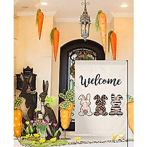 Welcome Easter Bunny Garden Flag Vertical Double Sided Burlap Yard Spring Rabbit Outdoor Decor 12.5 x 18 Inches