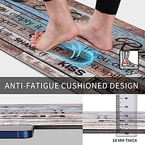 ASPMIZ Farmhouse Kitchen Rugs 2 Piece Anti Fatigue Kitchen Mats for Floor, PVC Memory Foam Kitchen Rug Waterproof, Non Slip Cushioned Comfort Mat for Standing, 18'' x 48'' + 18'' x 30'', Rustic Wooden