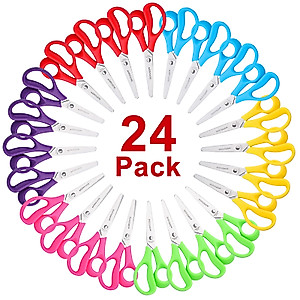 Scissors Bulk, 24 Pack BURVAGY 5.5" Small Scissors School Student Blunt Tip Kids Craft Scissors, Sharp Stainless Steel Blades Safety Soft Grip Handles for Classroom Children Assorted Color