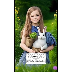 Pocket Calendar 2024-2026: Two-Year Monthly Planner for Purse , 36 Months from January 2024 to December 2026 | Scotland girl | Rabbit garden scene