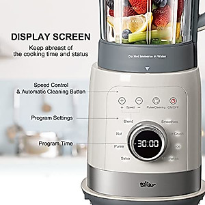 Bear Blender, 1500 Peak Watts Professional Countertop Blender for Kitchen, Blender for Shakes and Smoothies with 51 Oz Glass Jar,Auto-Programs Functions with LED display for Ice Crush, Smoothies, Milkshakes and Autonomous Clean