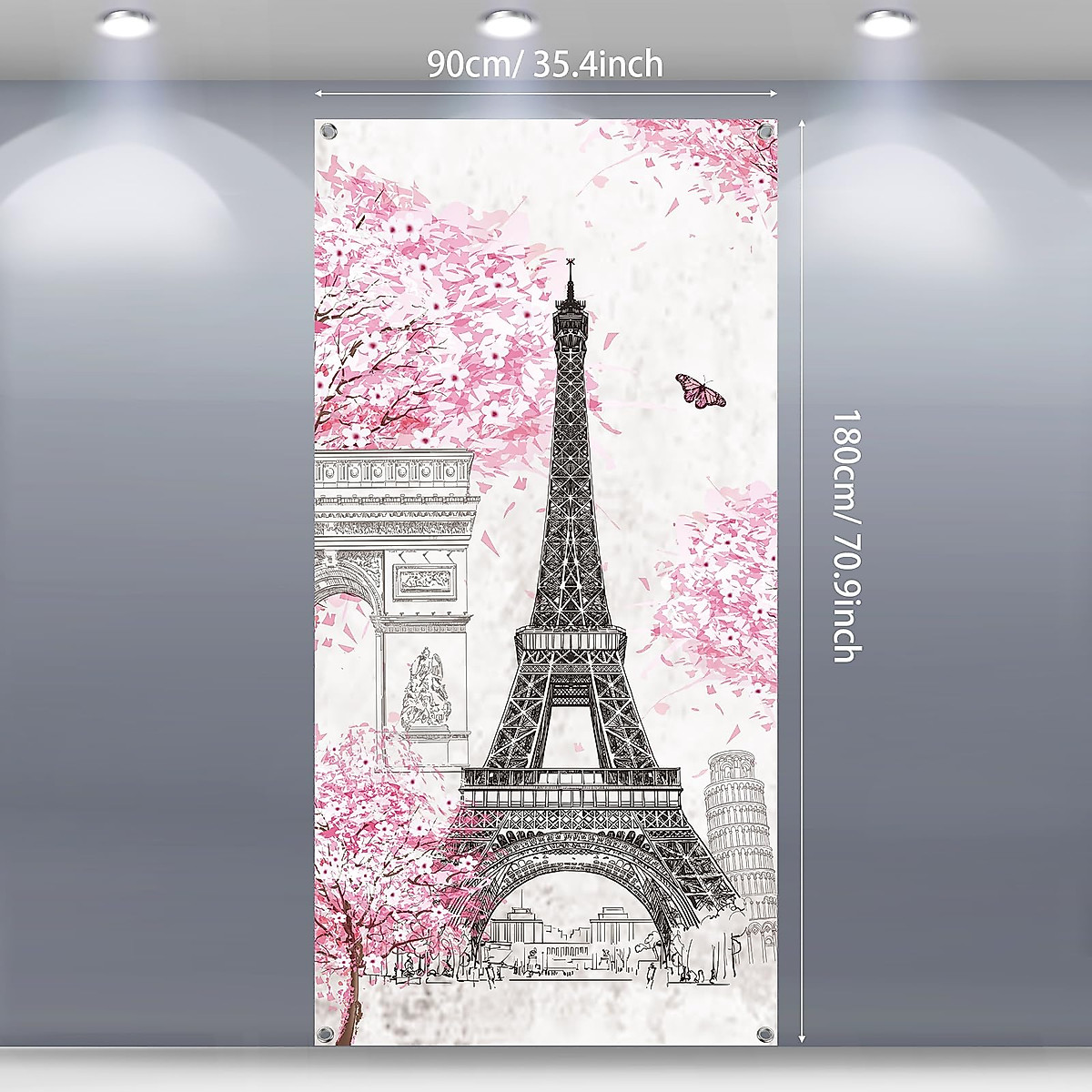 Tatuo Paris Eiffel Tower Backdrop Pink Eiffel Tower Background Banner 70.9 x 35.4 Inch Paris Pink Tree Wall Hanging Decor for Girls Bedroom Living Room Photograph Party Decoration