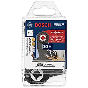BOSCH OSL212F-10 10-Pack 2-1/2 In. Starlock Oscillating Multi Tool All Purpose Bi-Metal Plunge Cut Blades for Applications in Wood, Wood with Nails, Drywall, PVC, Metal (Nails and Staples)
