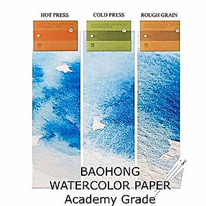 Watercolor Paper Block, BAOHONG Academy Grade Watercolor Block, 100% Cotton, Acid-Free, 140LB/300GSM, Cold Press Textured, 20 Sheets per Block (Cold Press 4.9"x7“”)