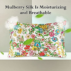 Silk Pillowcase for Hair and Skin Care, Mulberry Silk Floral Print Pillow Case with Hidden Zipper Closure, Standard Size 20''x26'' Silk Pillow Cover, Breathable & Skin-Friendly (Summer Flowers 1Pcs)