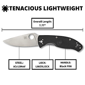 Spyderco Tenacious Lightweight Folding Utility Pocket Knife with 3.39" Stainless Steel Blade and Black FRN Handle - Everyday Carry - PlainEdge - C122PBK