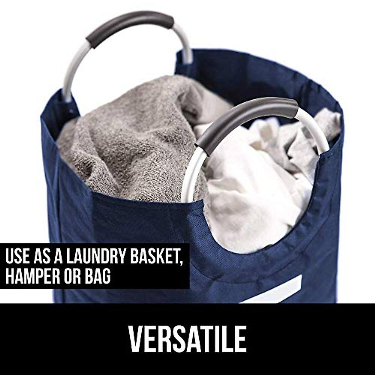 Gorilla Grip Laundry Basket and 3 Piece Packing Cubes, Laundry Basket Size 82L, Easy Carry Handles, Space Saving Travel Bags for Carry On in Multiple Sizes, Mesh Zipper, Both in Navy, 2 Item Bundle