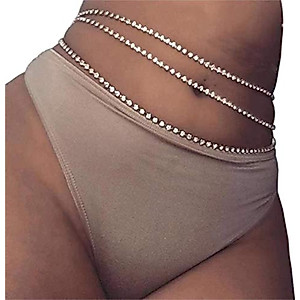 Sexy Riymusry Waist Chain Rhinestone Body Chain Jewelry Belly Chain Lower Back Chain Crystal Body Chain Waist Belt Summer Beach Jewelry for Women