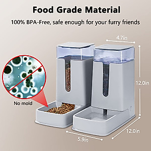 Automatic Cat Feeders 2 Packs with Cat Water Dispenser and Cat Food Dispenser Automatic Dog Feeder and Dog Water Dispenser for Small Medium Big Pet Dog Cat Puppy Kitten 1 Gallon