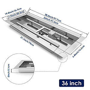 Uniflasy 36" by 12" Drop-in Fire Pit Pan Burner Kit, Stainless Steel Propane Rectangular Firepit Pan Insert with H-Burner, Spark Ignition Propane Hose Kit Fire Pit Table Insert for Indoor or Outdoor