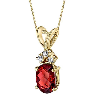 PEORA 14K Yellow Gold Garnet and Diamond Pendant for Women, Genuine Gemstone Birthstone, Oval Shape, 7x5mm, 1 Carat total