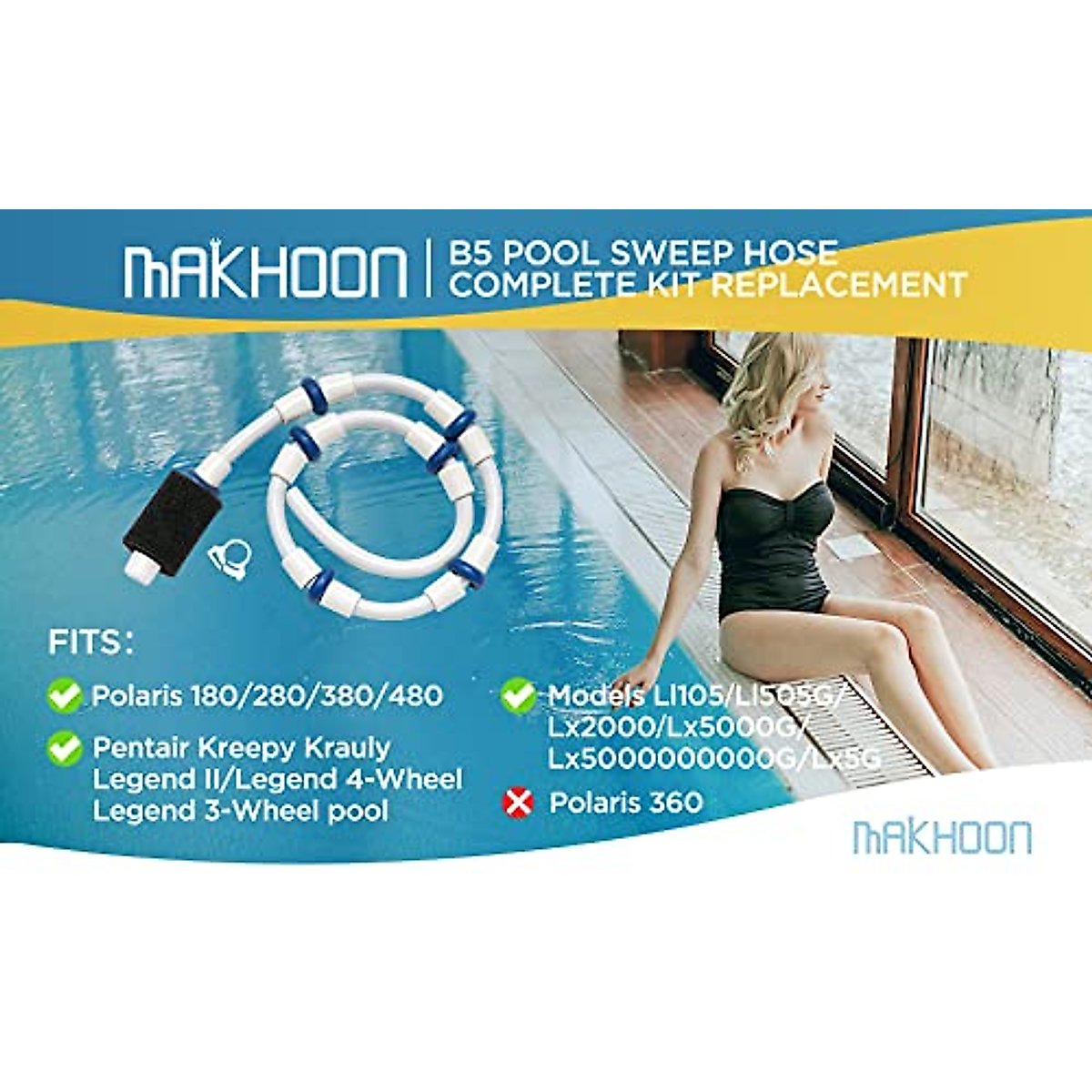 Makhoon Automatic Pool Cleaner Sweep Hose Complete B5 Replacement Compatible with Polaris Zodiac 180 280 360 380 480 Pool Cleaner Sweep Hose Complete B5 B-5 (1)