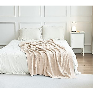 SCISCI Knit Throw Blanket Lightweight for Sofa Bed，Super Soft Warm Double Sided Blanket for Sweater Style，Blanket 50 x 60 Inch，Machine Washable Throw Blankets，Cream White