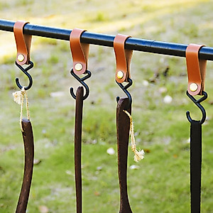 YYMSEN 8 Pcs Leather S-Hooks Leather Hook,S-Hooks S Shaped Hooks Coat Hook for Hanging, Camping Hook Hanger Hooks Hanging Closet, Pots, Pans (Brown)