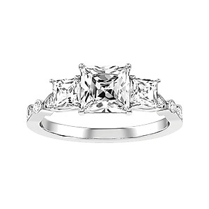 1.7 CT 3-Stone Princess Cut Bridal Set Moissanite engagement rings for women 10K 14k 18K gold ring Platinum Plated Silver Princess moissanite rings 4108