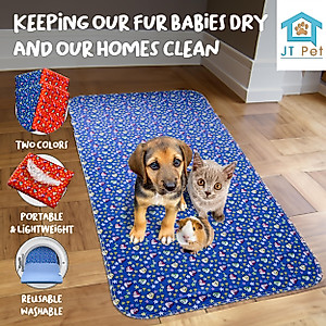 JT Pet Guinea Pig Cage Liner Fleece Cage Liners Puppy Pads Washable Reusable Waterproof Pee Pads Hamster Bedding Extra Large Dog Crate Lining (Set of 4 - 47" x 24") (Blue Red Piggies)