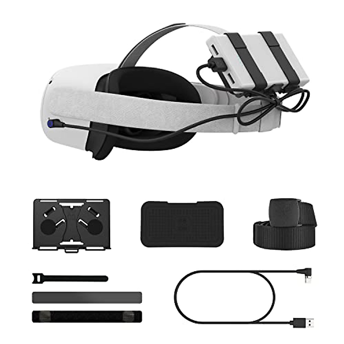 AMVR Powerbank Fixing Bracket, Battery Holder for Meta Quest, Quest 2 or Vive Deluxe Audio Strap, Fixed on The VR Headset Strap or on The Waist, Compatibly Multiple Sizes Mobile Power (with USB)