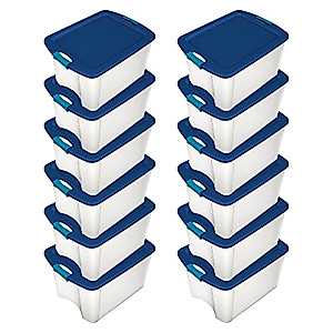 Sterilite Latch & Carry 18 Gallon Multipurpose Plastic Stacking Storage Container Tote with Secure Latch Snap Lid for Household Organization, 12 Pack